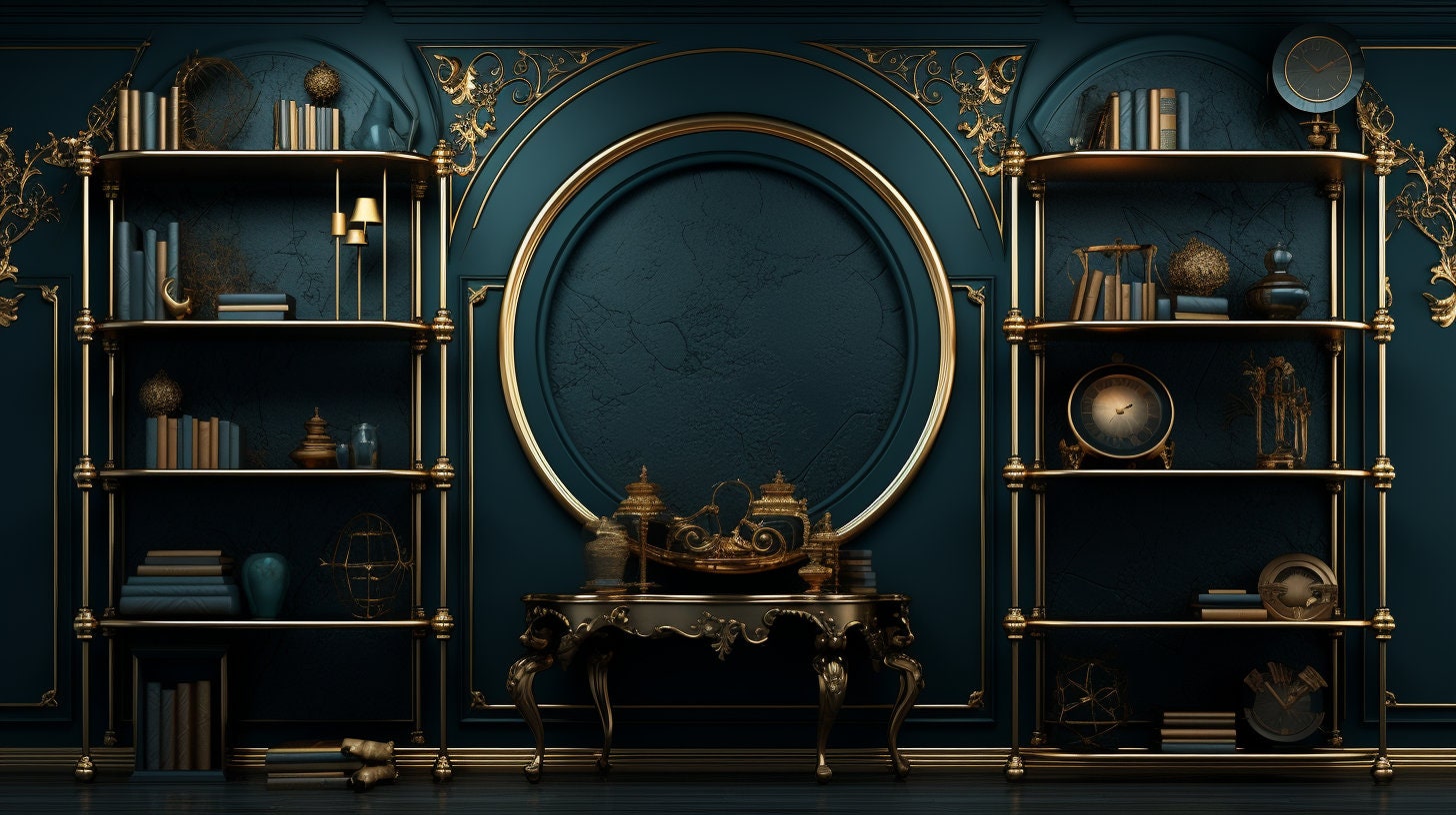 Teal Blue Luxe Library With Shelves Virtual Backgrounds 28 Pack Zoom ...