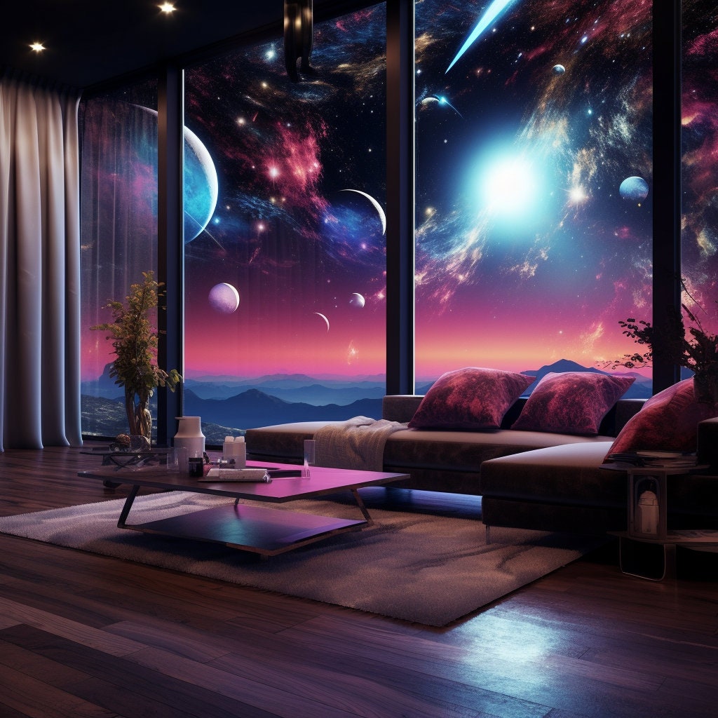 Galactic Room Virtual Backgrounds Modern Galaxy Room Stars Clouds ...