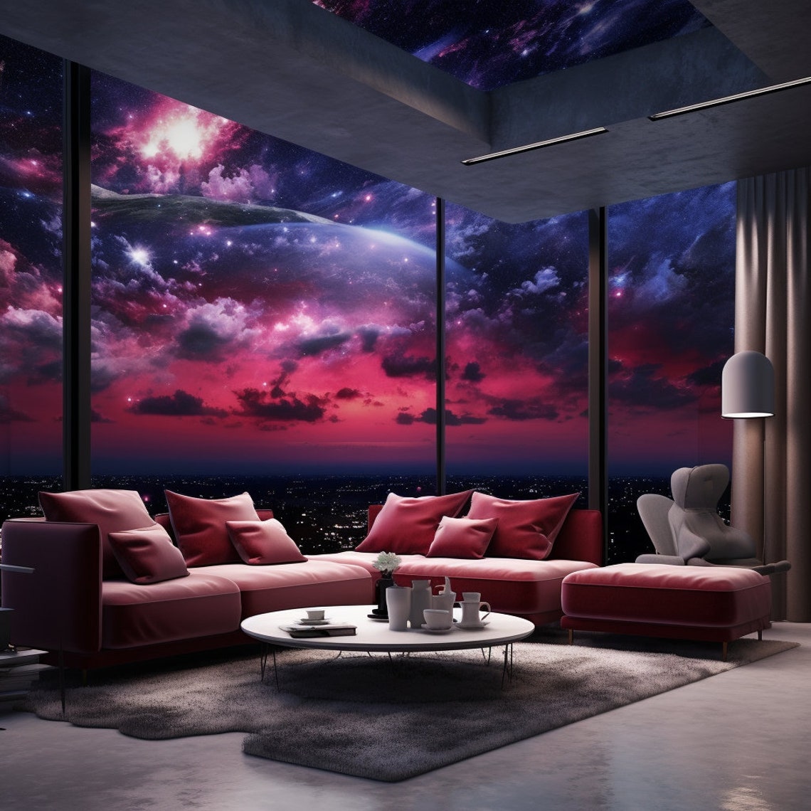 Galactic Room Virtual Backgrounds Modern Galaxy Room Stars Clouds ...