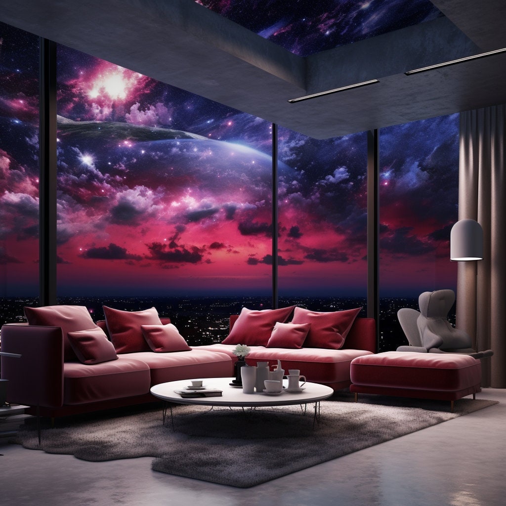 Galactic Room Virtual Backgrounds Modern Galaxy Room Stars Clouds ...