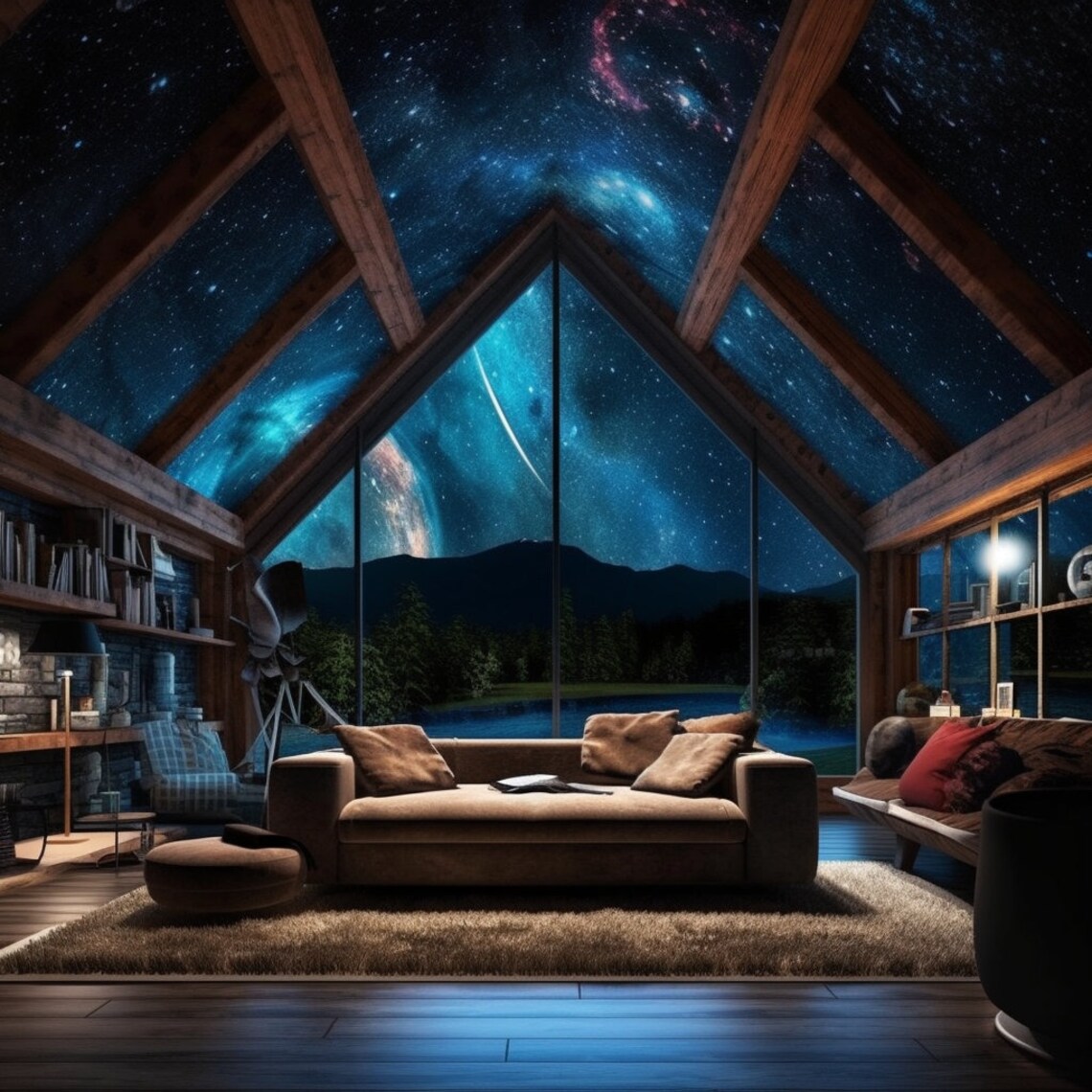 Galactic Room Virtual Backgrounds Modern Galaxy Room Stars Clouds ...