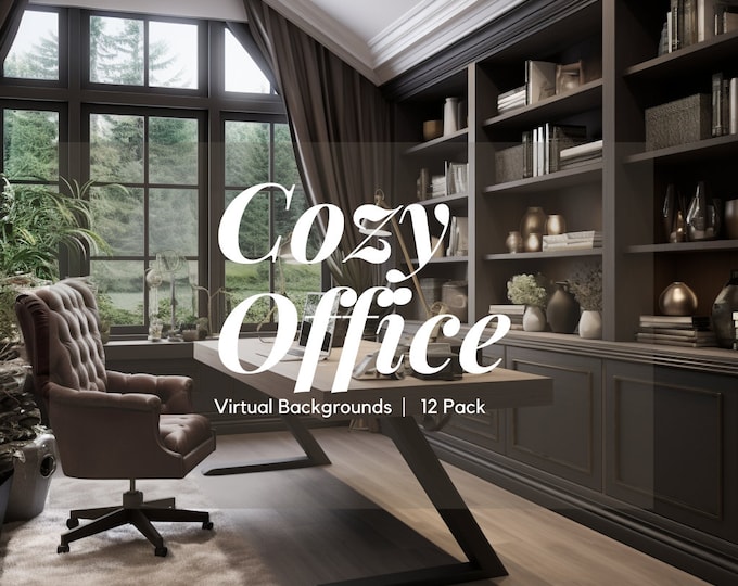 Cozy Office Virtual Background With Shelves 12 Pack Zoom, Google Meet ...