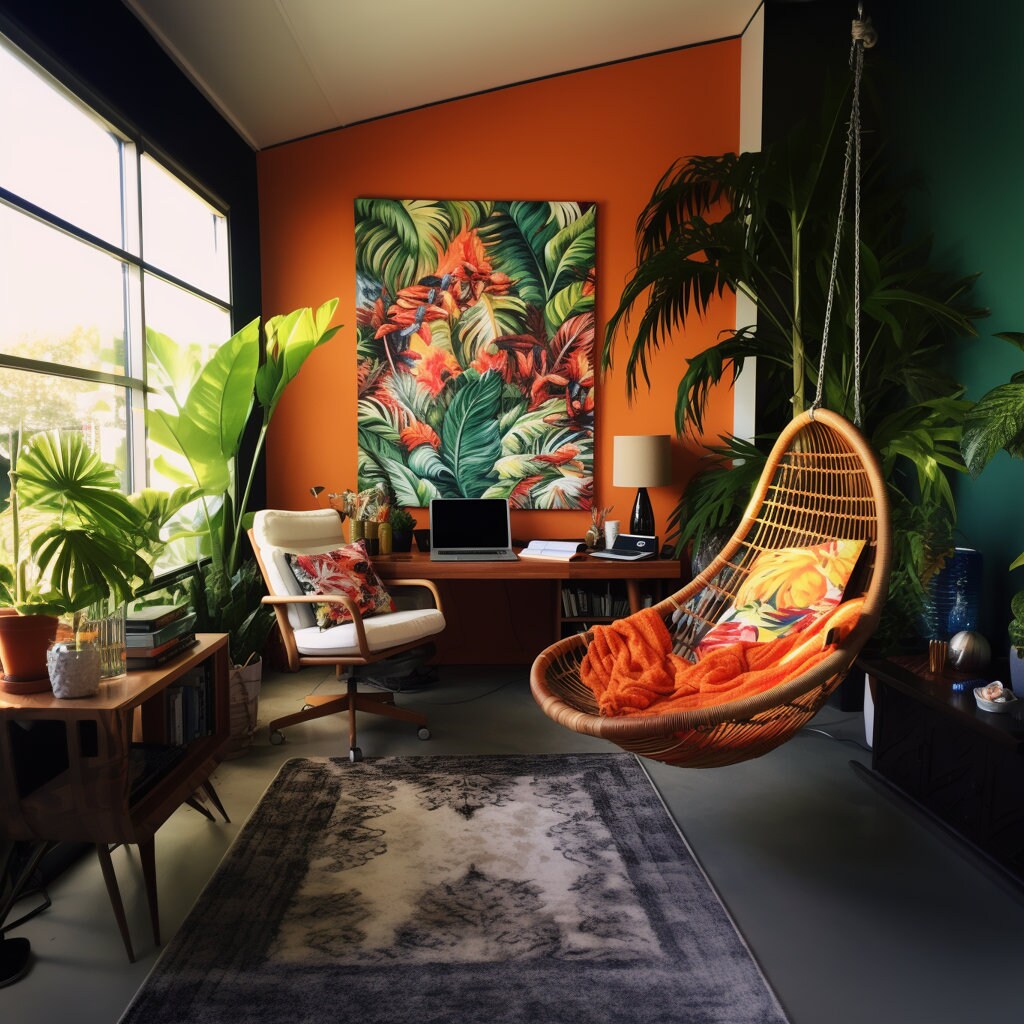 Tropical Office Virtual Backgrounds Floral Plants Palm Trees Colorful ...