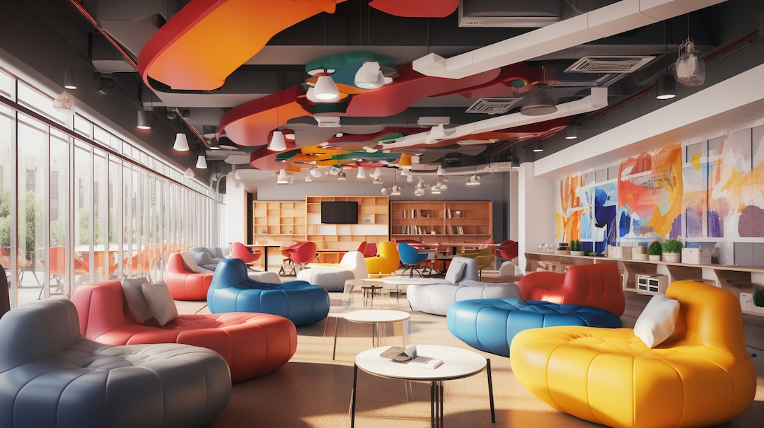 Colorful Meeting Room With Lounge Chairs Professional Zoom Virtual ...