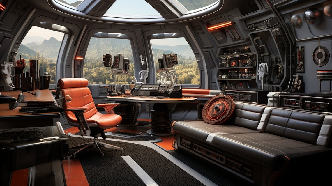 Star Wars Virtual Office Backgrounds Spaceship Bookshelves Lounge Chair ...