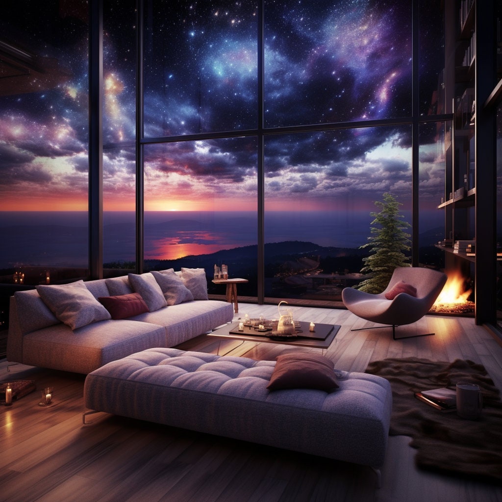 Galactic Room Virtual Backgrounds Modern Galaxy Room Stars Clouds ...