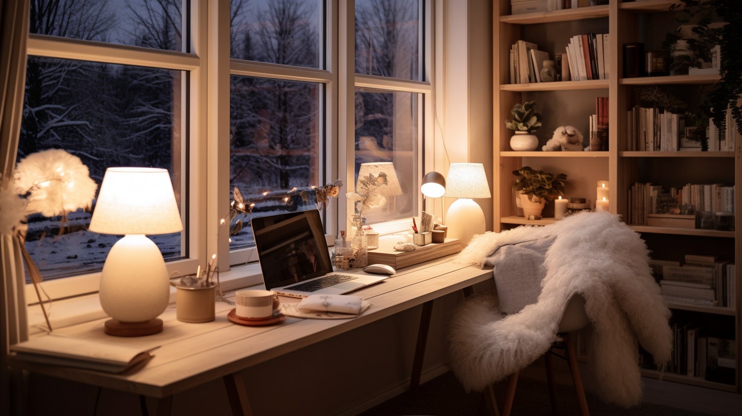 Virtual Backgrounds Office With Bookshelves Snowy Winter Fall Office ...