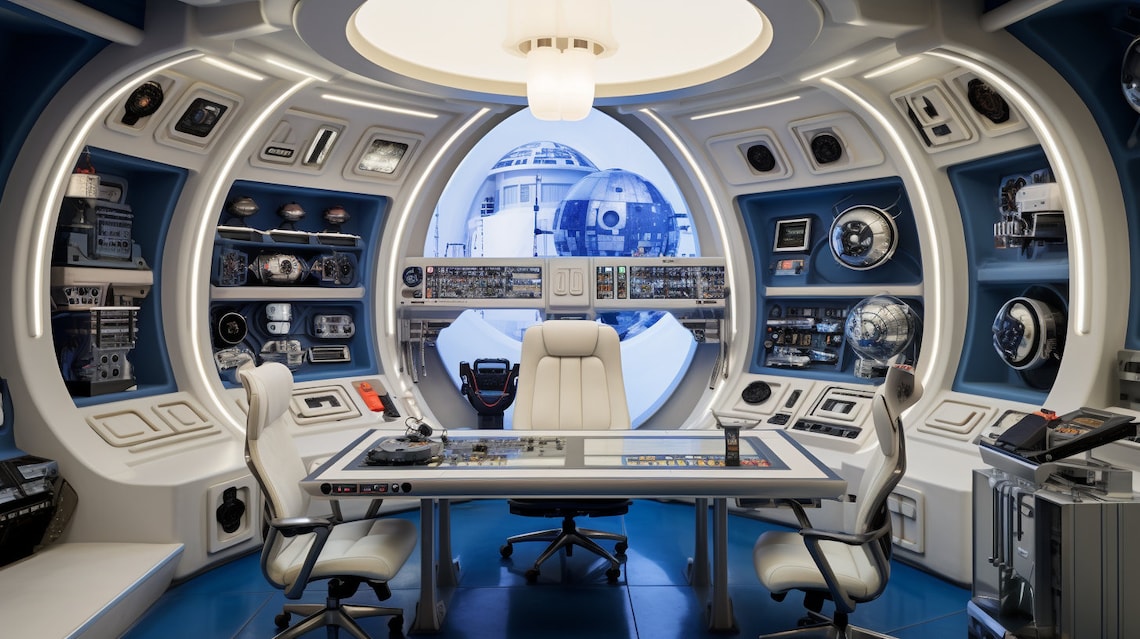 Star Wars Virtual Office Backgrounds Spaceship Bookshelves Lounge Chair ...