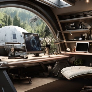 Star Wars Virtual Office Backgrounds Spaceship Bookshelves Lounge Chair ...