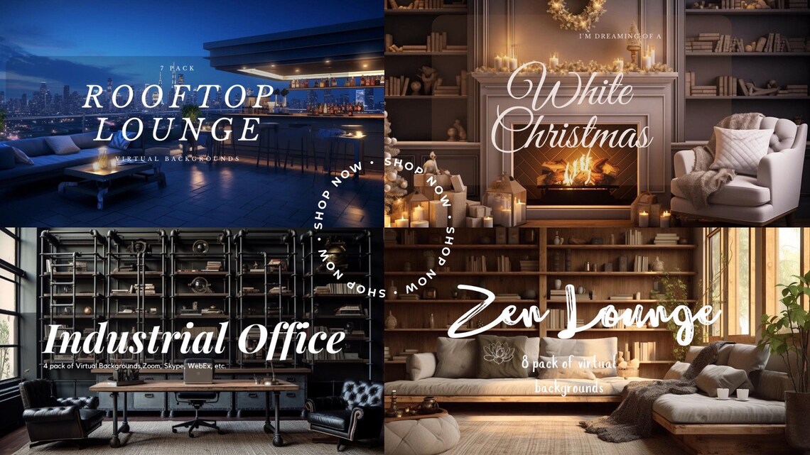 Cozy Office Virtual Background With Shelves 12 Pack Zoom, Google Meet ...