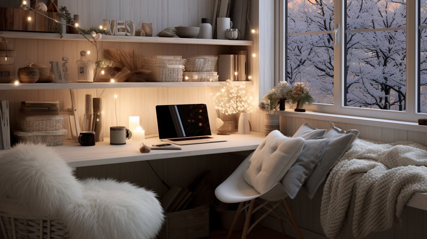 Virtual Backgrounds Office With Bookshelves Snowy Winter Fall Office ...