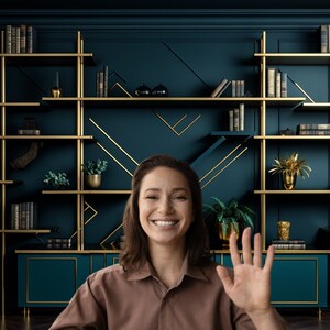Teal Blue Luxe Library With Shelves Virtual Backgrounds 28 Pack Zoom ...
