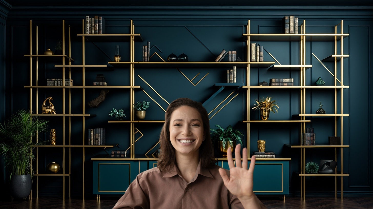 Teal Blue Luxe Library With Shelves Virtual Backgrounds 28 Pack Zoom ...