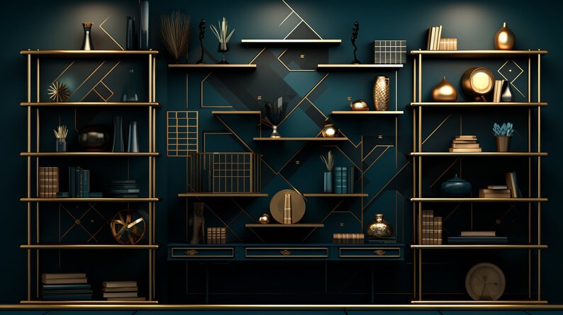 Teal Blue Luxe Library With Shelves Virtual Backgrounds 28 Pack Zoom ...