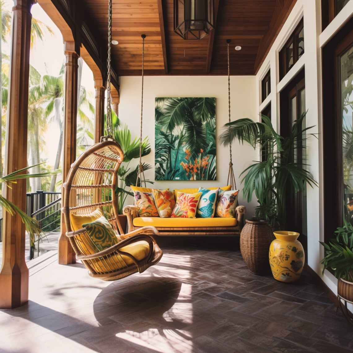 Tropical Office Virtual Backgrounds Floral Plants Palm Trees Colorful ...