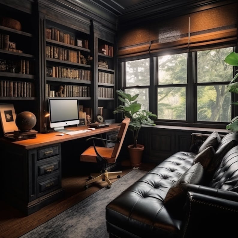 Cozy Office Virtual Background With Shelves 12 Pack Zoom, Google Meet ...