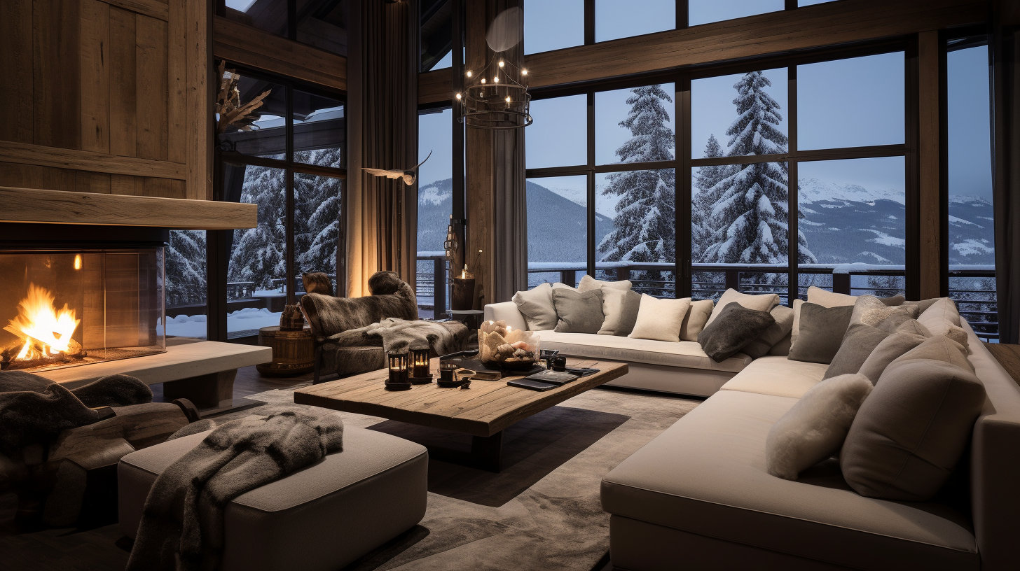 Snowy Ski Resort Living Room With Fireplace Virtual Backgrounds 9 Pack ...