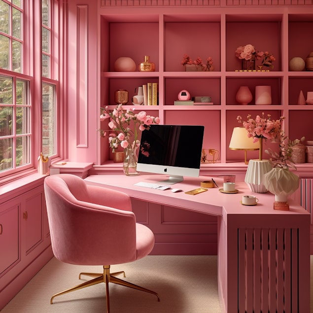 Pretty in Pink| Virtual Office Background With Shelves| 8 Pack Shelving ...