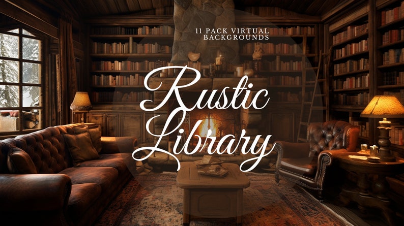 Rustic Library Virtual Backgrounds 11 Pack Zoom Background, Skype ...
