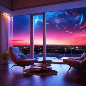Galactic Room Virtual Backgrounds Modern Galaxy Room Stars Clouds ...