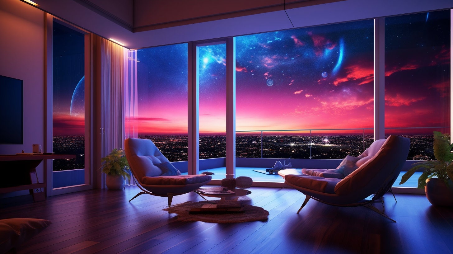 Galactic Room Virtual Backgrounds Modern Galaxy Room Stars Clouds ...