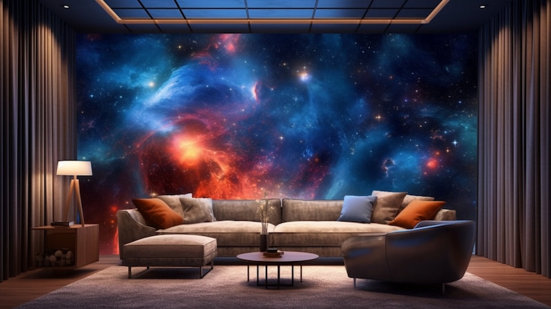 Galactic Room Virtual Backgrounds Modern Galaxy Room Stars Clouds ...