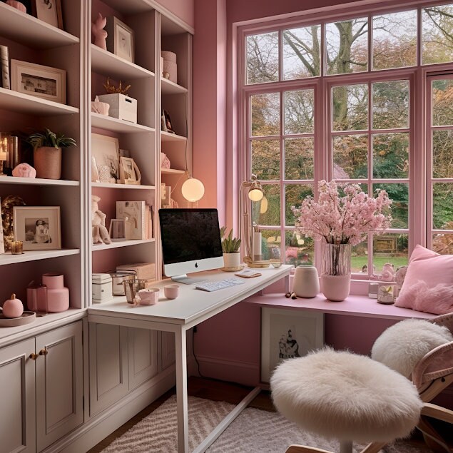 Pretty in Pink| Virtual Office Background With Shelves| 8 Pack Shelving ...