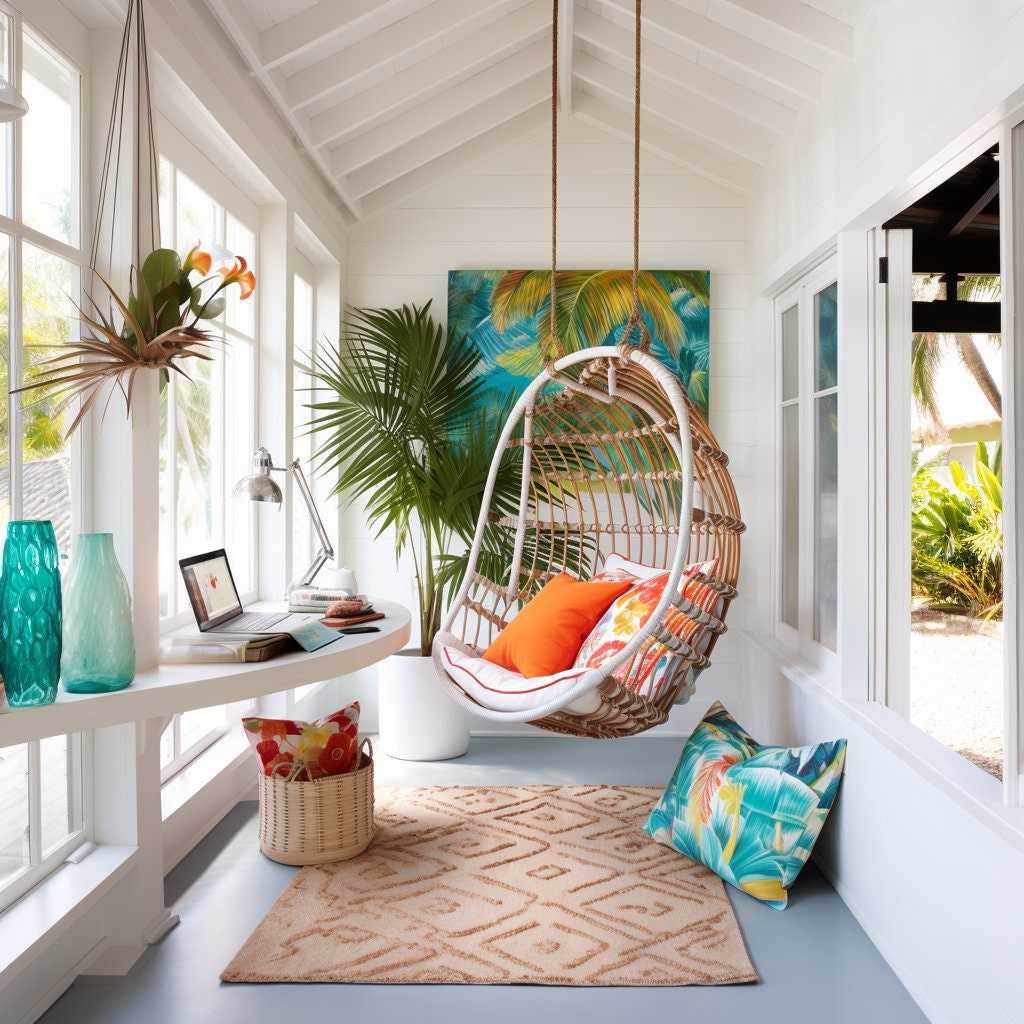 Tropical Office Virtual Backgrounds Floral Plants Palm Trees Colorful ...