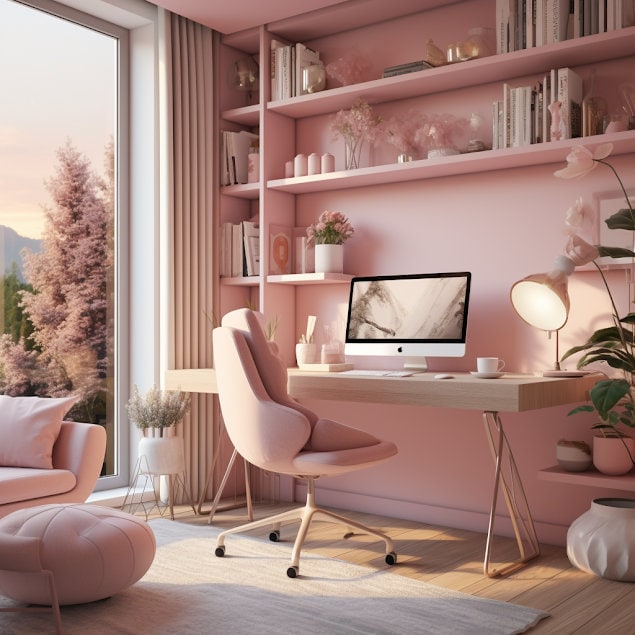 Pretty in Pink| Virtual Office Background With Shelves| 8 Pack Shelving ...