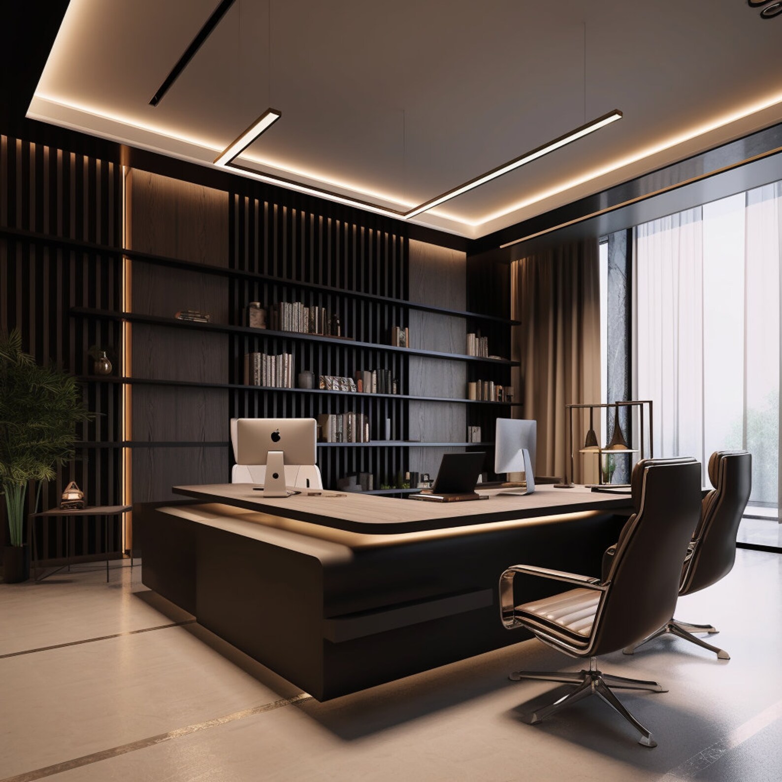 Modern Home Office With Bookshelves Virtual Backgrounds Luxury ...