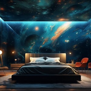 Galactic Room Virtual Backgrounds Modern Galaxy Room Stars Clouds ...
