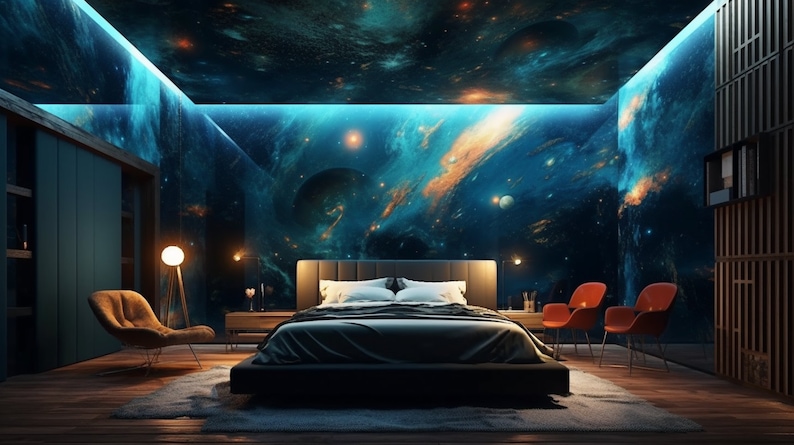 Galactic Room Virtual Backgrounds Modern Galaxy Room Stars Clouds ...