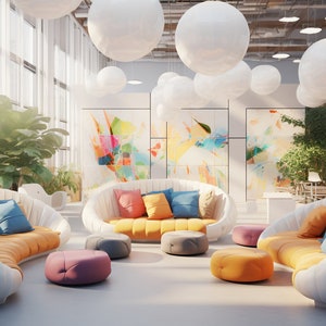 Colorful Meeting Room With Lounge Chairs Professional Zoom Virtual ...