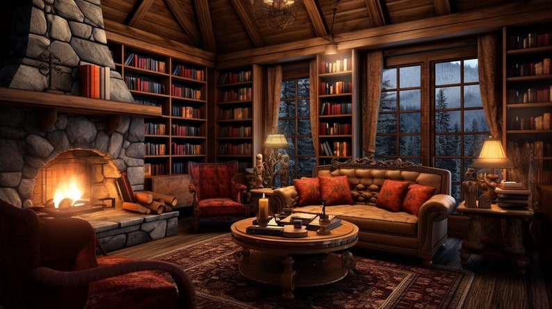 Rustic Library Virtual Backgrounds 11 Pack Zoom Background, Skype ...