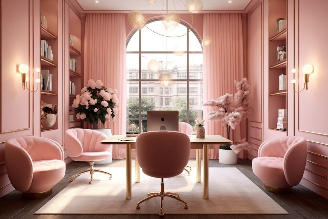 Pretty in Pink| Virtual Office Background With Shelves| 8 Pack Shelving ...