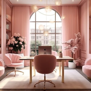 Pretty in Pink| Virtual Office Background With Shelves| 8 Pack Shelving ...