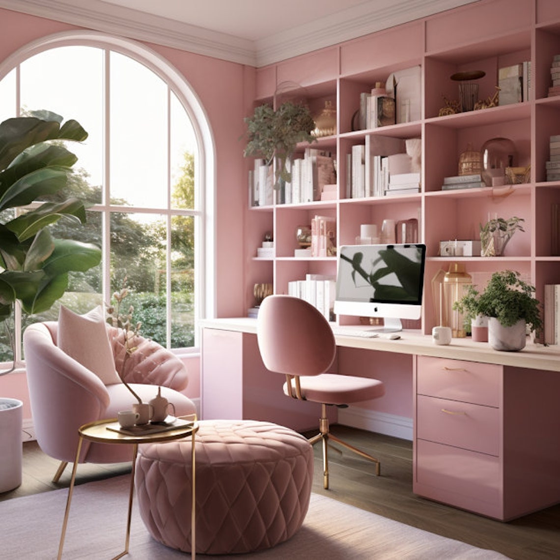 Pretty in Pink| Virtual Office Background With Shelves| 8 Pack Shelving ...