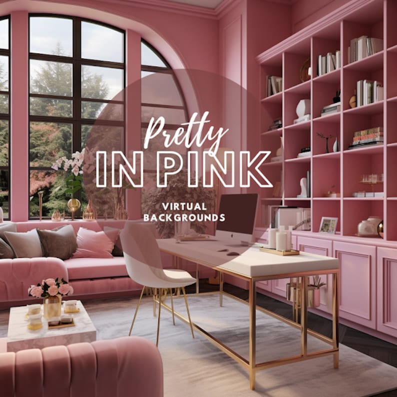 Pretty in Pink| Virtual Office Background With Shelves| 8 Pack Shelving ...