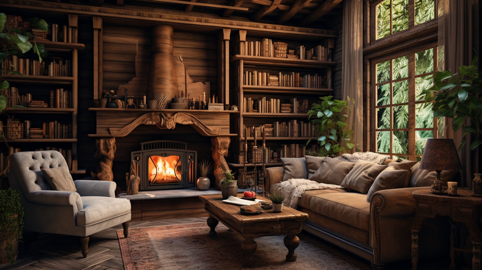 Rustic Library Virtual Backgrounds 11 Pack Zoom Background, Skype ...