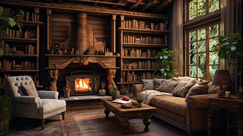 Rustic Library Virtual Backgrounds 11 Pack Zoom Background, Skype ...