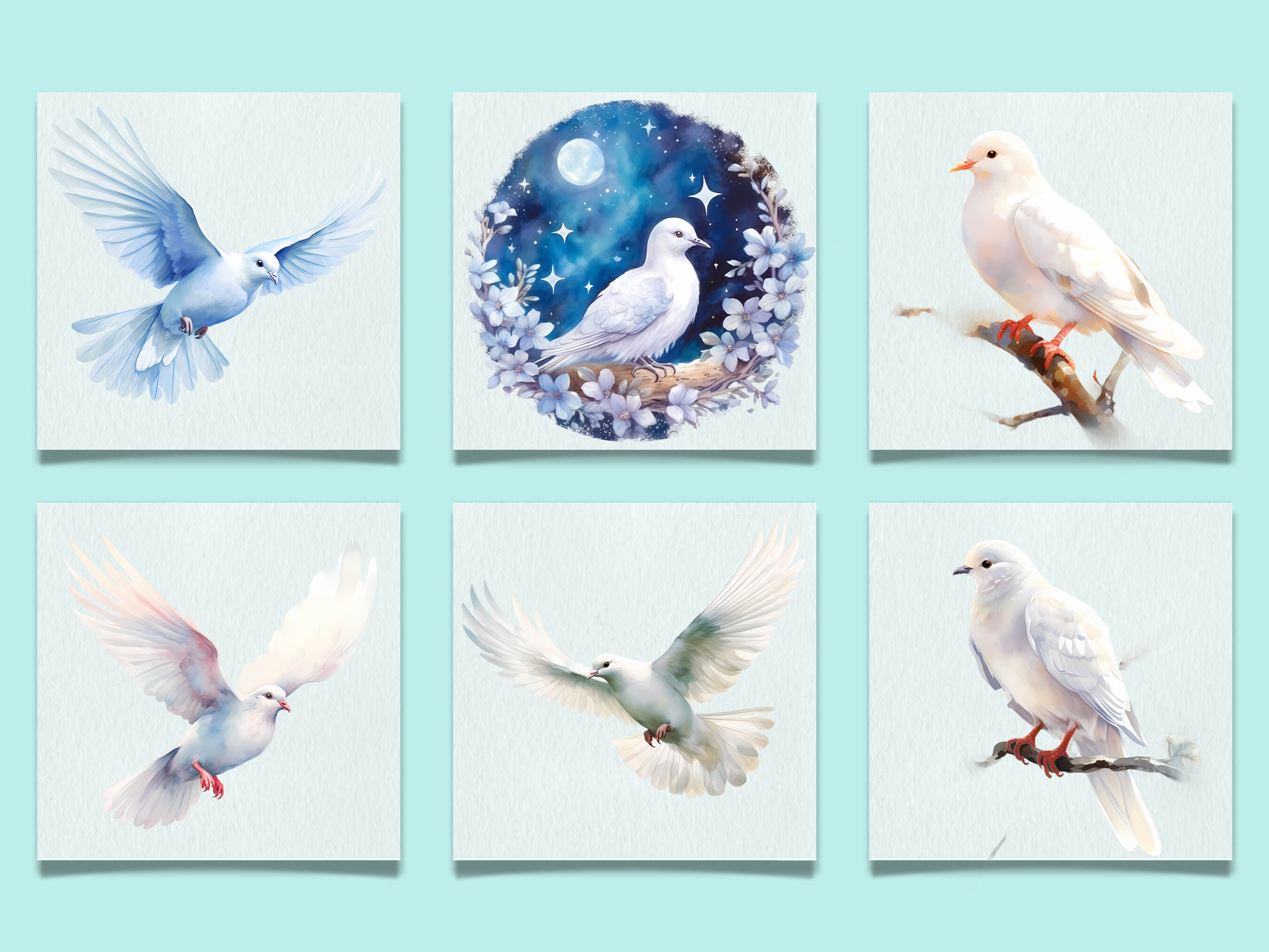 Watercolor Dove Clipart: Peaceful & Serene, Elegant Flight, Soft Pastel ...