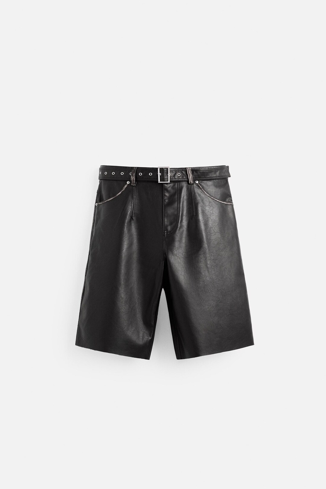 Genuine Black Leather Bermuda Shorts With Belt - Designer Leather ...
