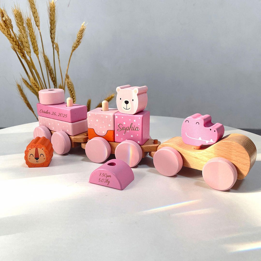 Personalized Wooden Animal Train Set: Baby Birthday Gift - Etsy