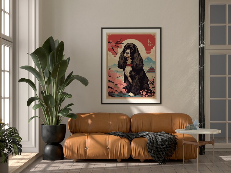 Cocker Spaniel Dog Pet Digital Printable Wall Art: UKIYO-E Japanese ...