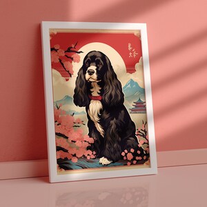 Cocker Spaniel Dog Pet Digital Printable Wall Art: UKIYO-E Japanese ...