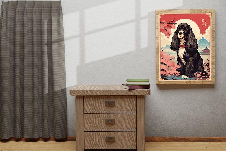 Cocker Spaniel Dog Pet Digital Printable Wall Art: UKIYO-E Japanese ...
