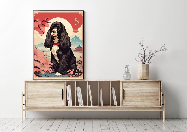 Cocker Spaniel Dog Pet Digital Printable Wall Art: UKIYO-E Japanese ...