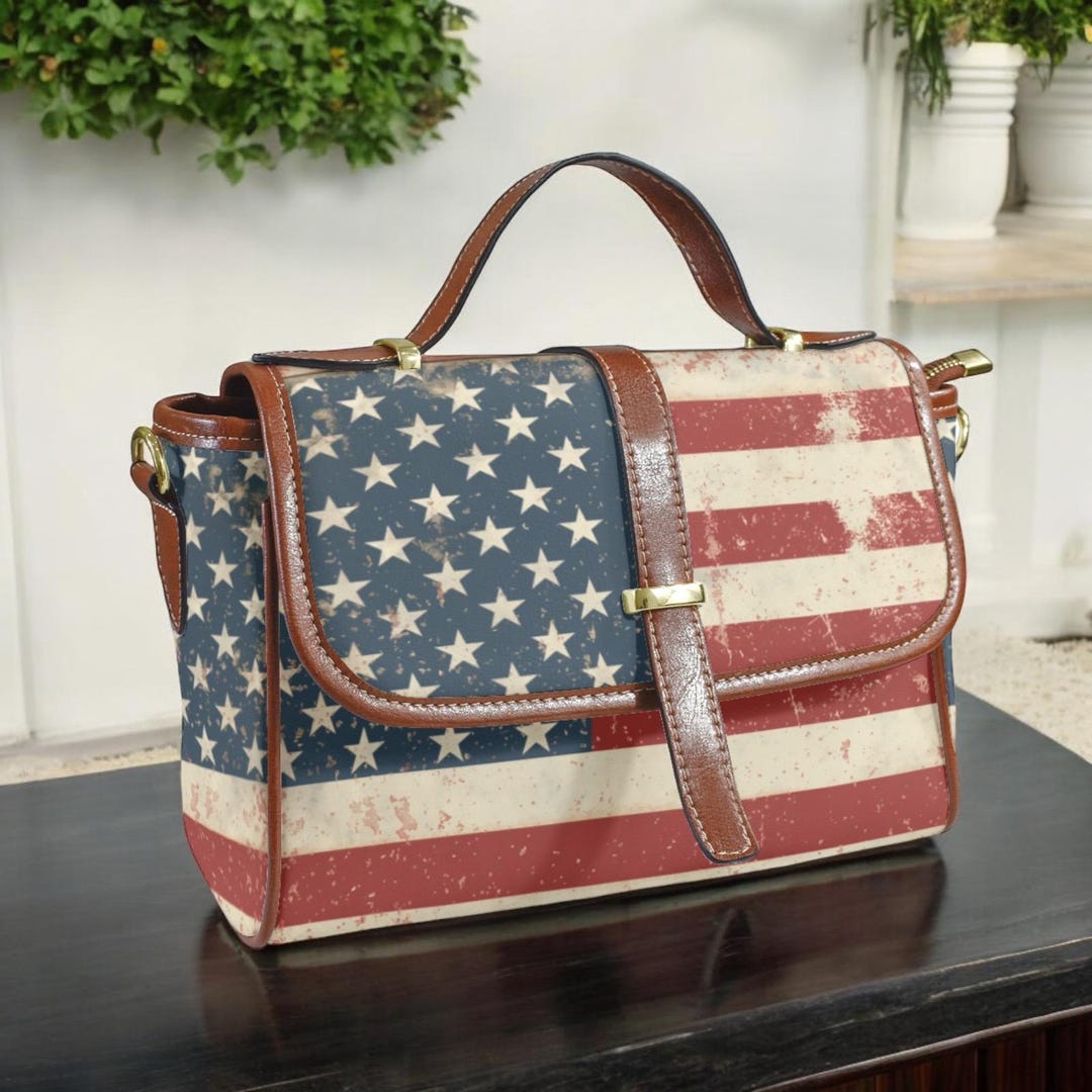 Vintage PU Leather USA Flag Handbag, Crossbody Satchel Handbag, Retro ...