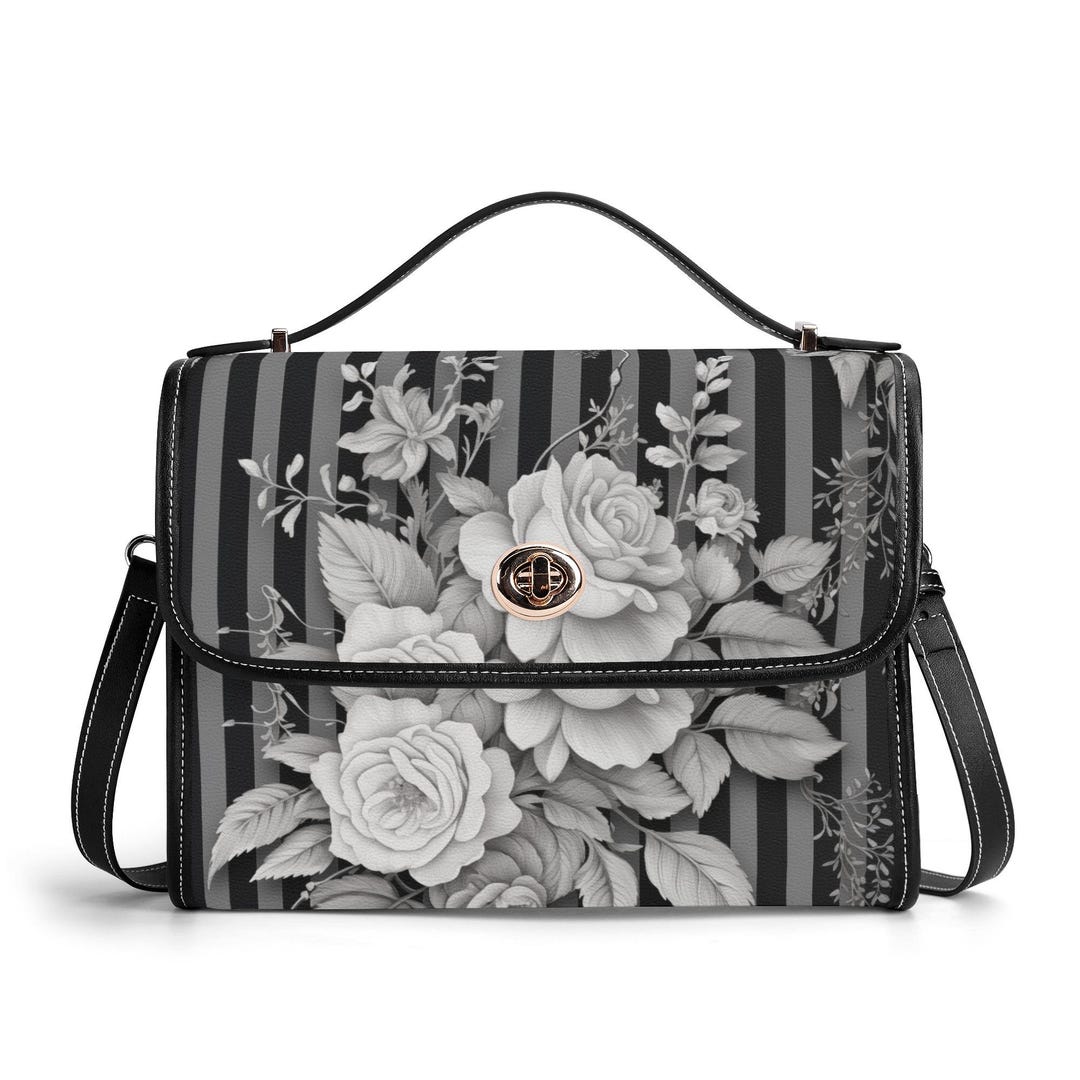 Gothic Purse, Black and White Stripes and Roses Goth Sholder Bag ...