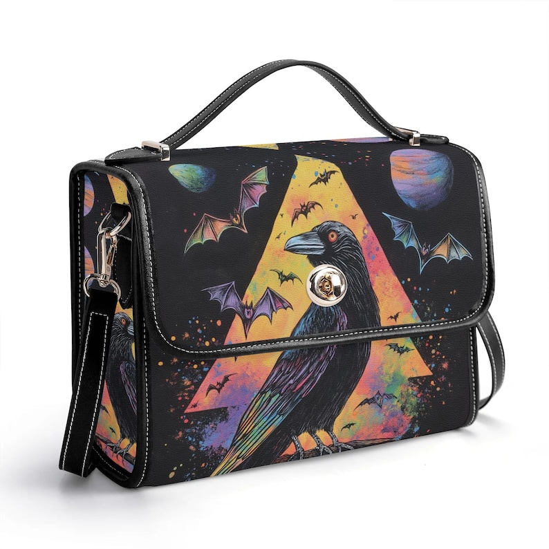 Raven and Bats Vegan Leather Crossbody Bag: Witchy Goblincore Satchel ...